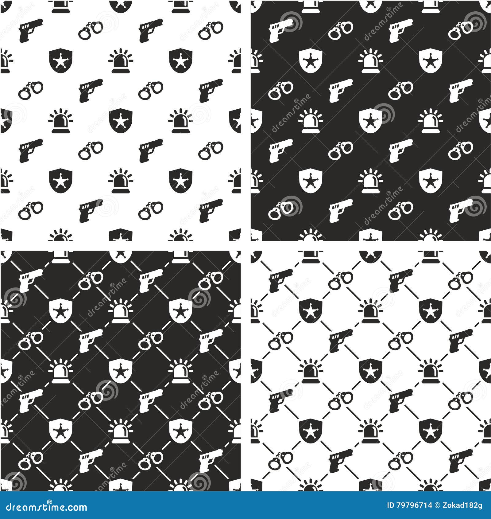 Police Seamless Pattern Set Stock Vector - Illustration of police ...