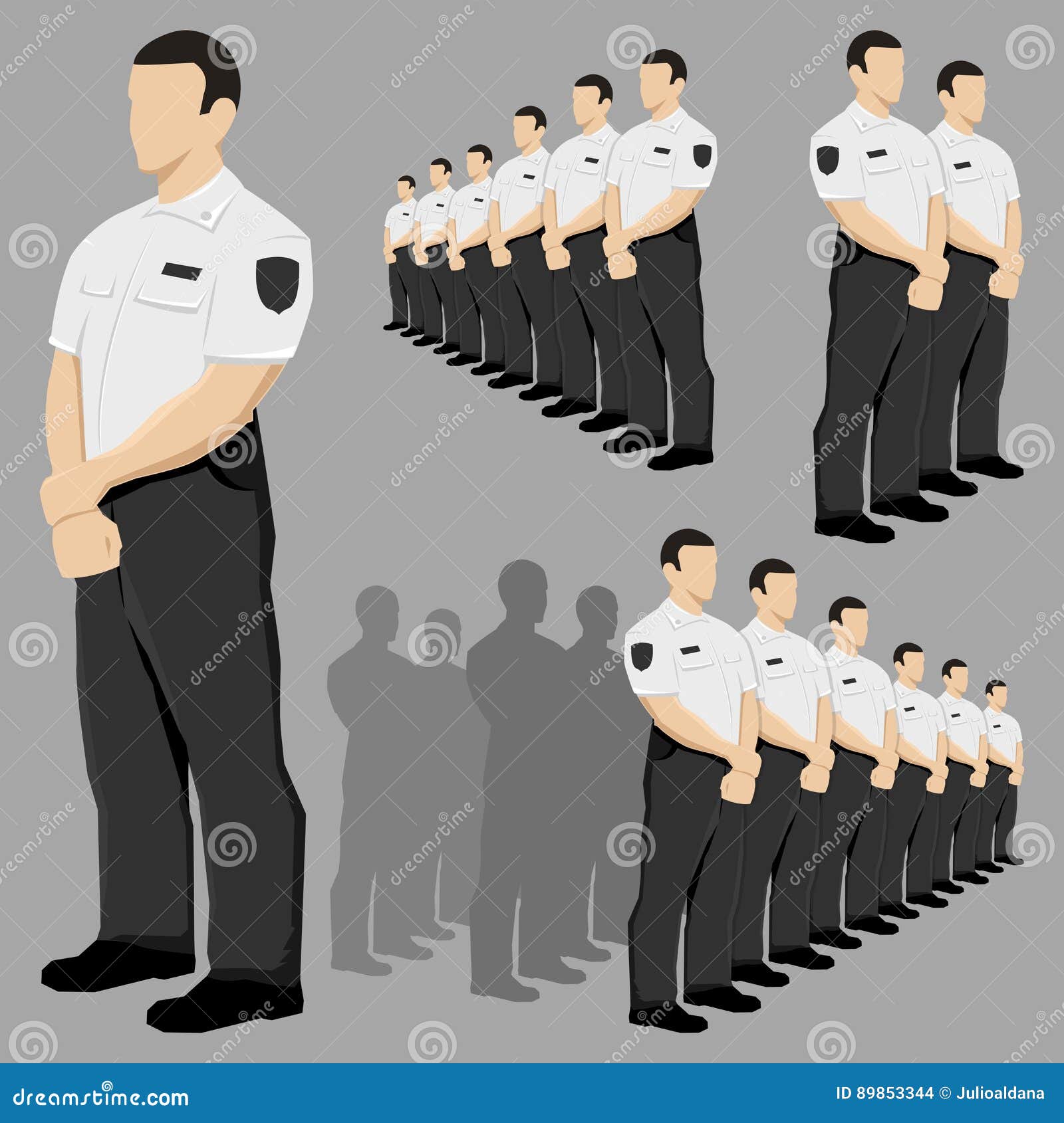Police Security Guard Vector Set with Black and White Uniform Stock ...