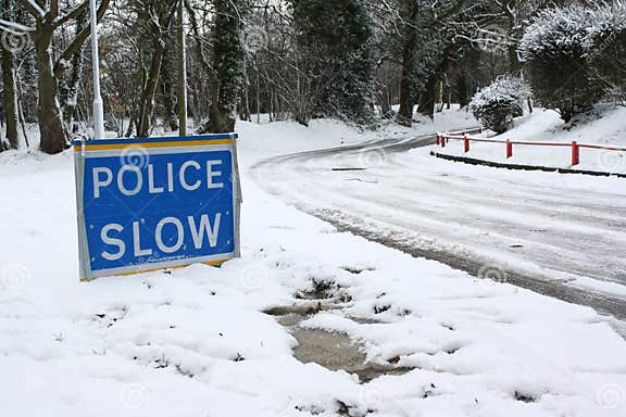 Police Slow Sign stock image. Image of warning, season - 14745411