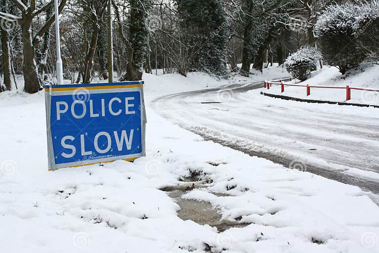 Police Slow Sign stock image. Image of warning, season - 14745411