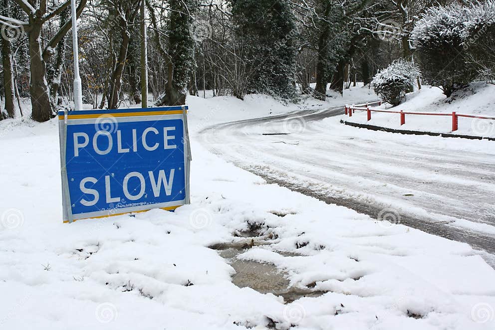 Police Slow Sign stock image. Image of warning, season - 14745411