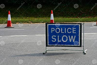 Police slow sign stock photo. Image of scene, prohibited - 4010850