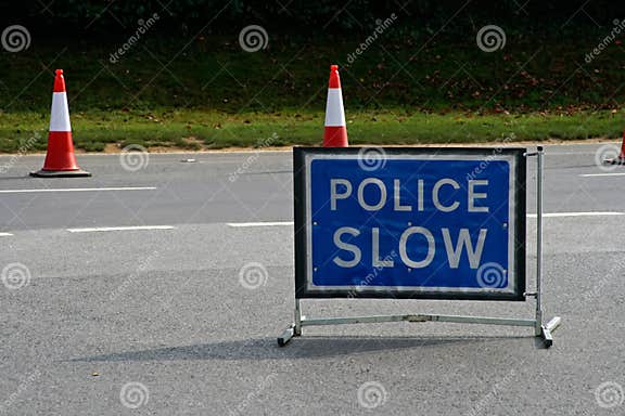 Police slow sign stock photo. Image of scene, prohibited - 4010850