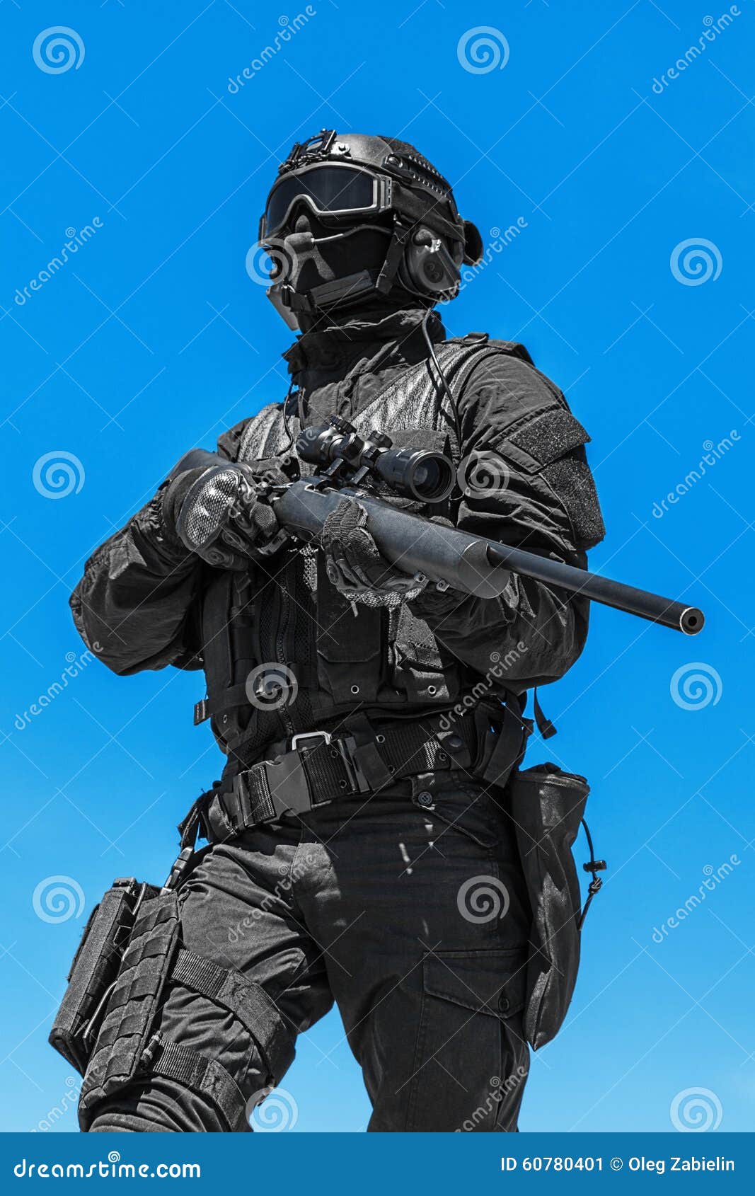 Police Sniper Aiming At The Scope Of His Rifle Stock Photo ...