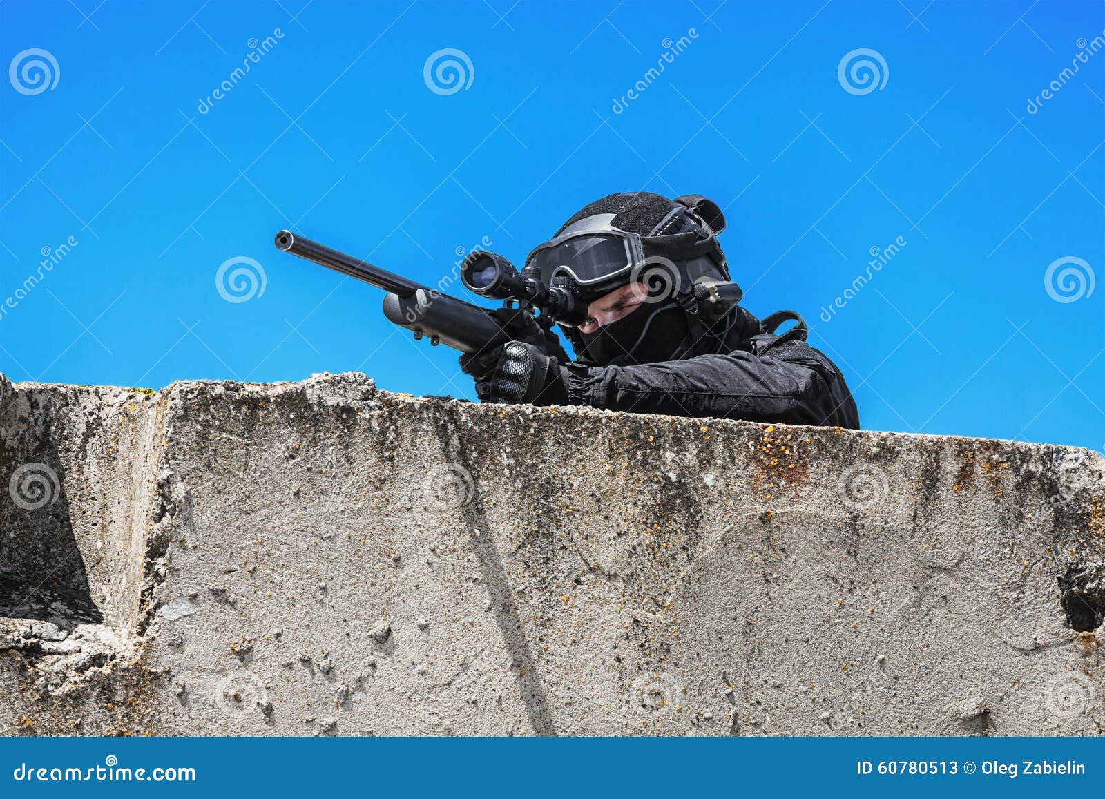 Police sniper in action stock image. Image of commando - 60780513