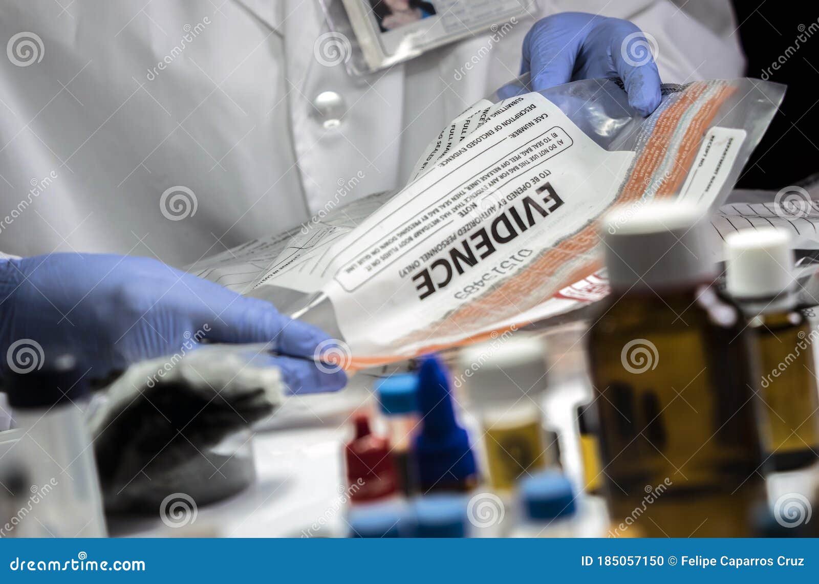 Police Specialized Taking Sample of a Bag of Evidence in Forensic ...