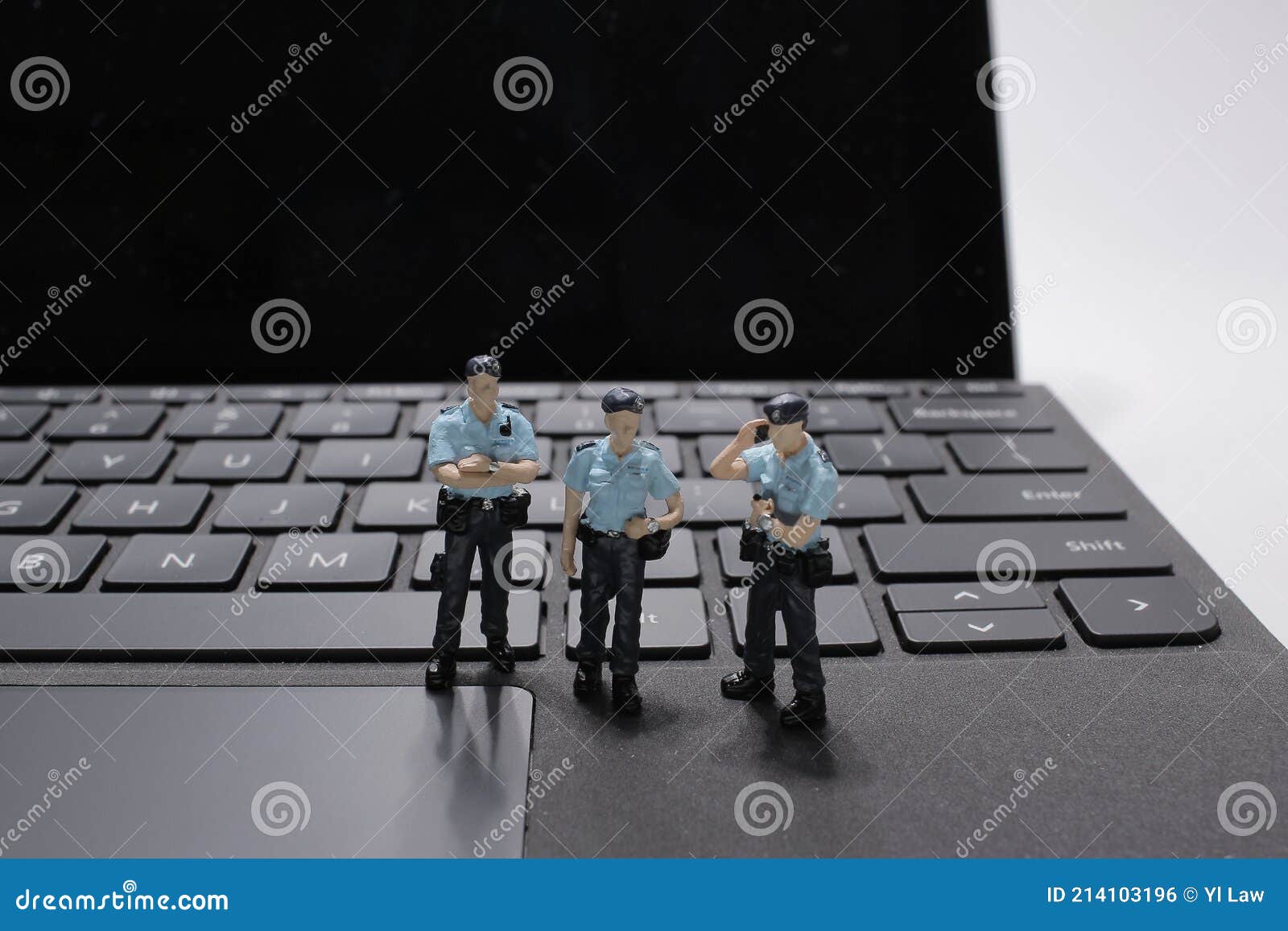 The Police Squad Protecting Computer Keyboard . Technology Concept ...