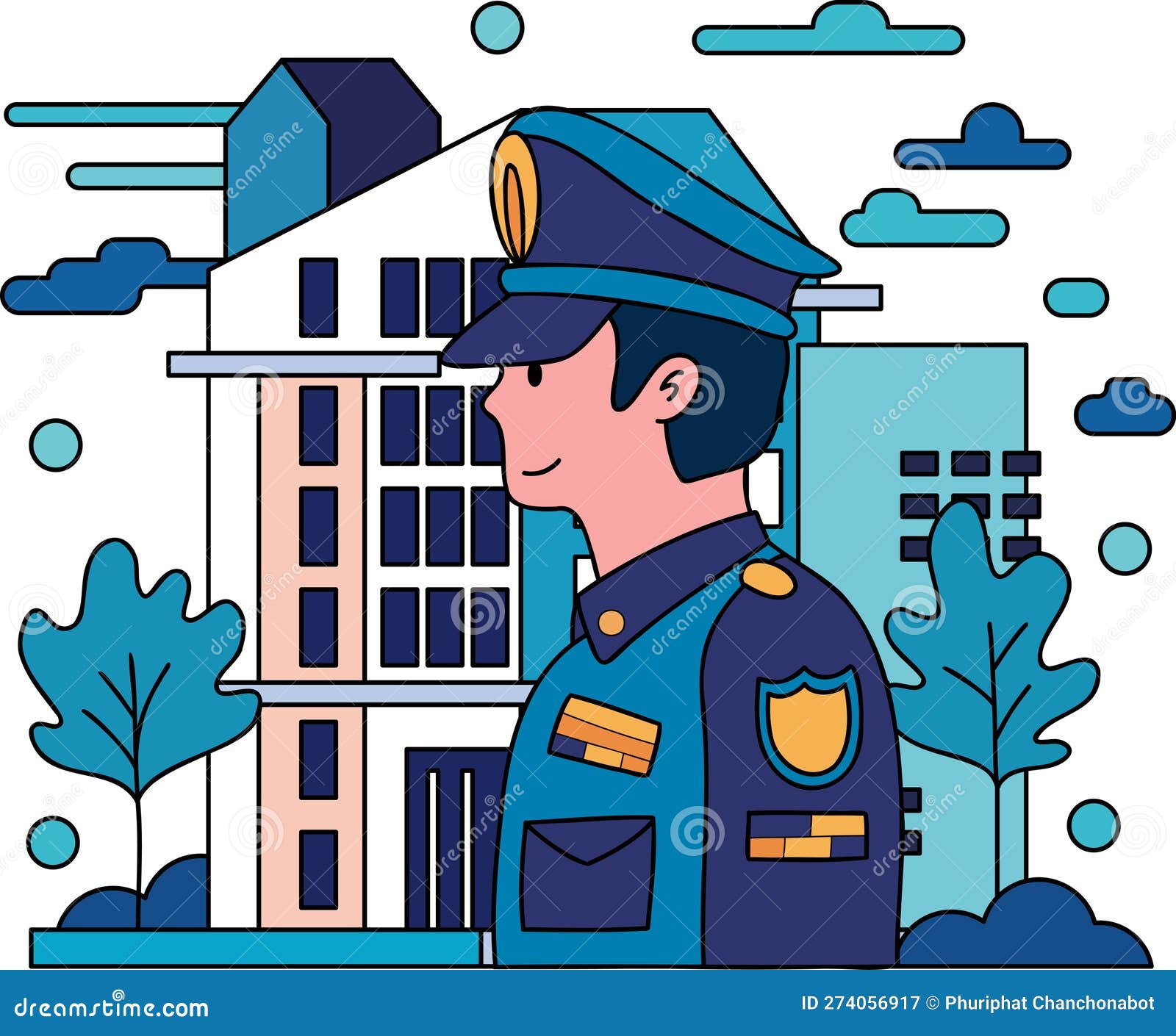 Police and Police Station Illustration in Doodle Style Stock Vector ...