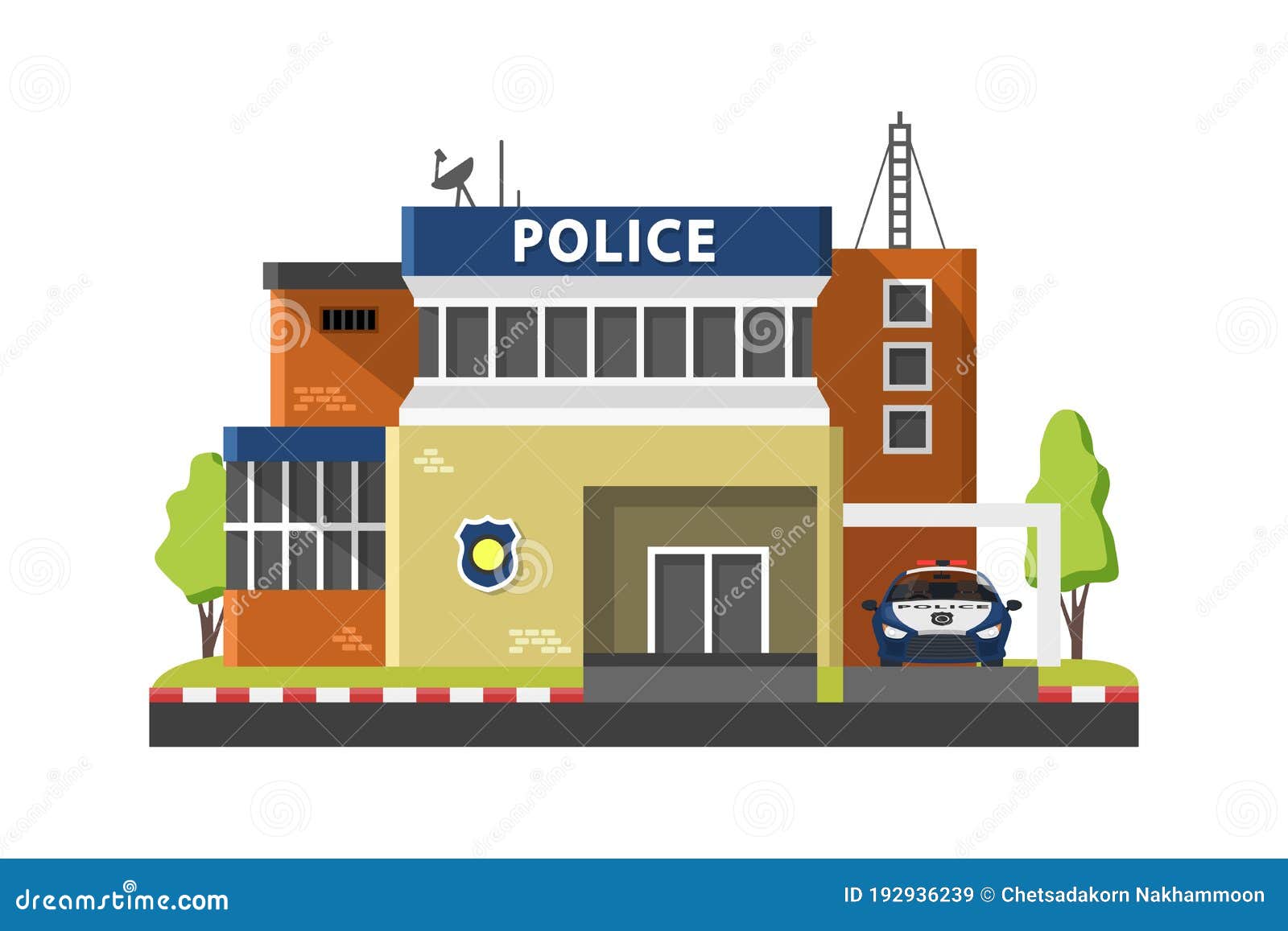 Police Station in Simple Flat Style Isolated on White Background Stock ...