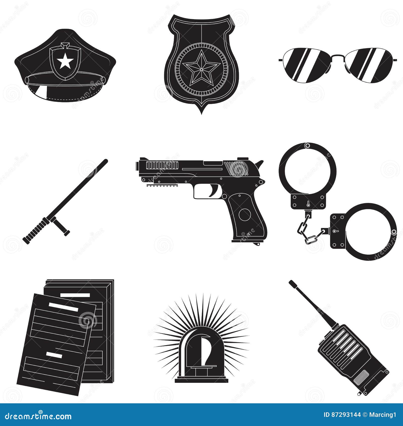 Police Symbols And Attributes With Handcuffs And Shiny Button Vector ...