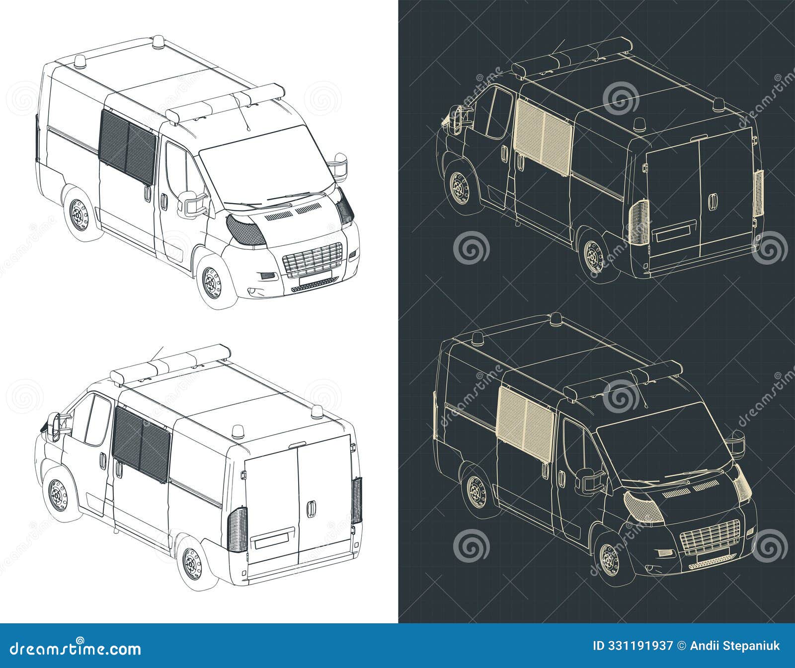 Police Van Isometric Technical Drawings Stock Illustration ...