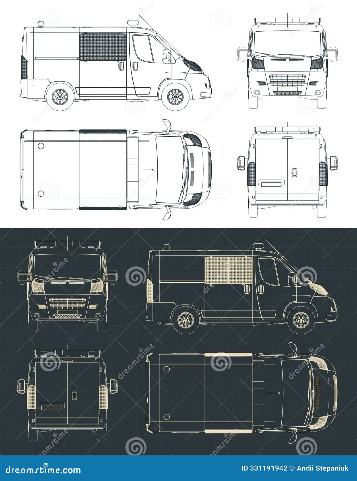 Police Van Technical Drawings Stock Illustration - Illustration of ...