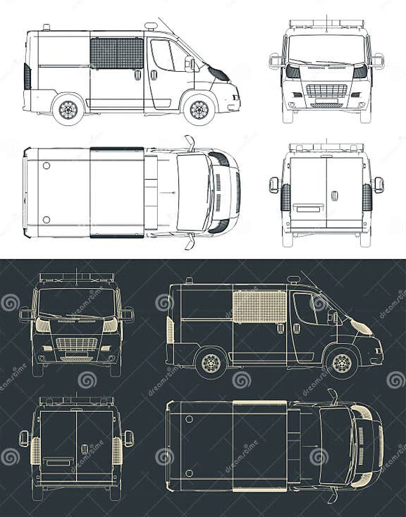 Police Van Technical Drawings Stock Illustration - Illustration of ...