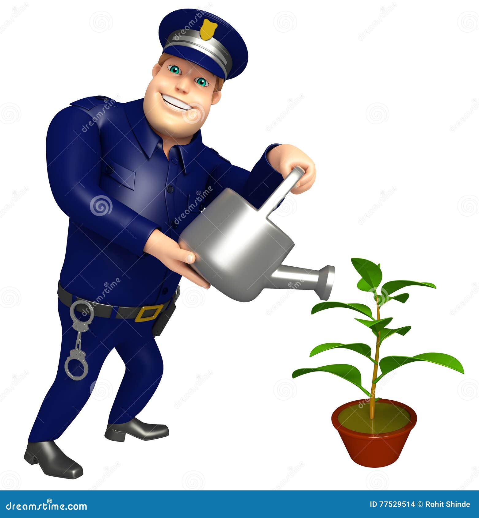 Police with Watering Can and Plant Stock Illustration - Illustration of ...