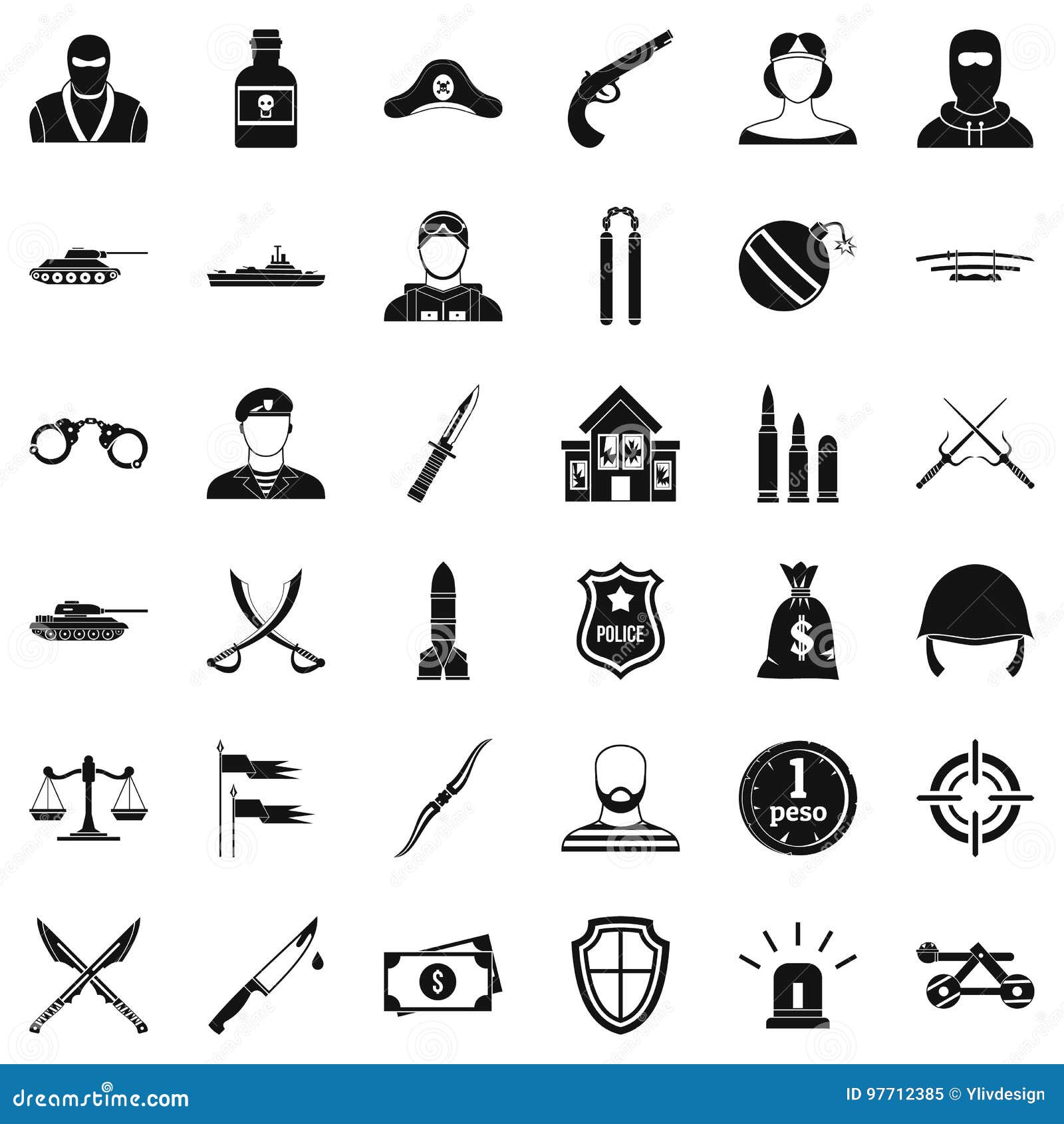 Police Weapon Icons Set, Simple Style Stock Vector - Illustration of ...
