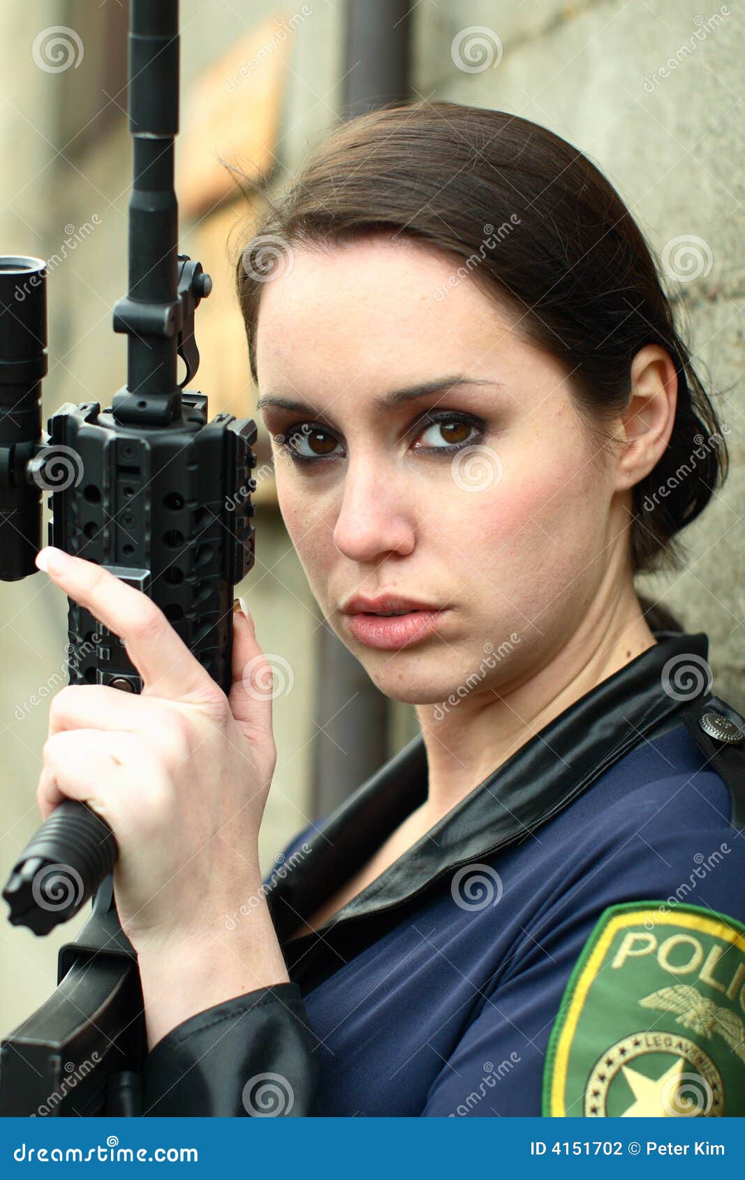 Police Woman with Assault Rifle Stock Photo - Image of female, uniform ...
