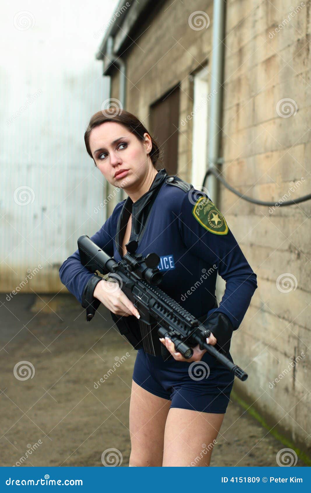 Police Woman with Assault Rifle Stock Image - Image of policia, officer ...