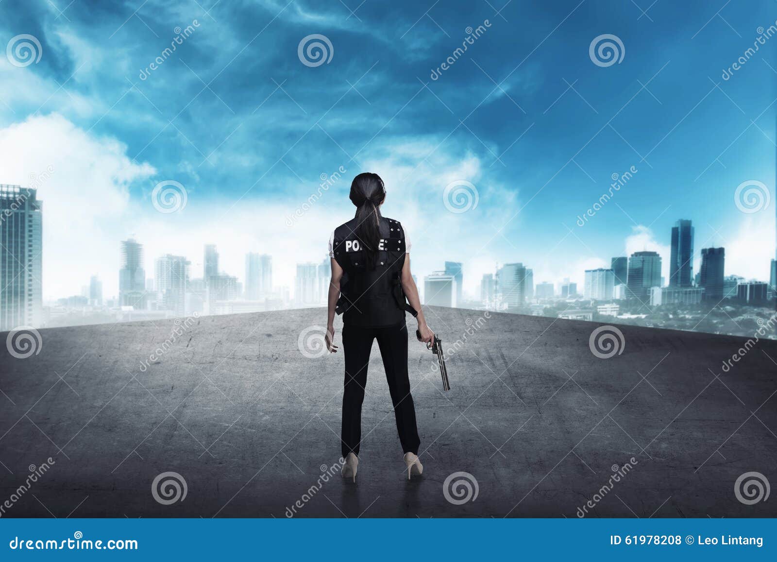 Police Woman Standing on the Building Rooftop Stock Photo - Image of ...