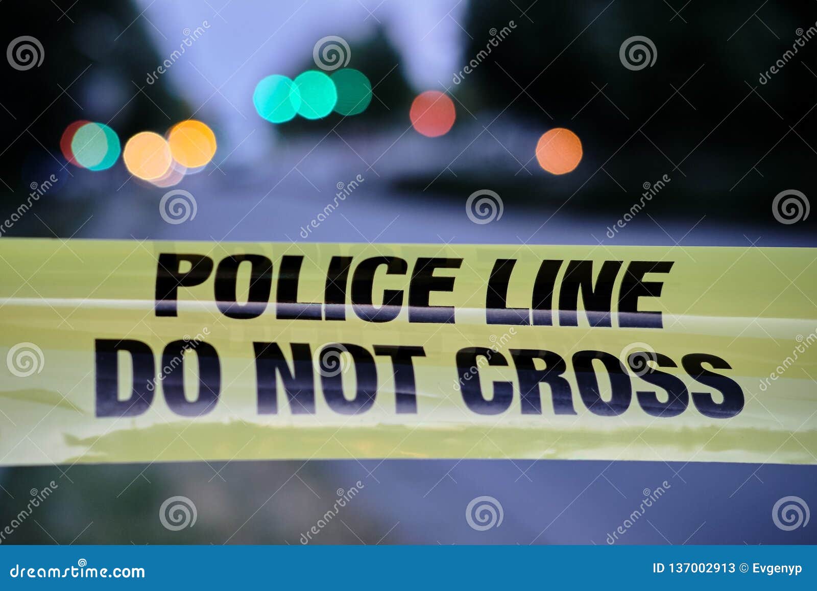 Police Yellow Line, Blurred Lights Traffic Accident in Background Stock ...