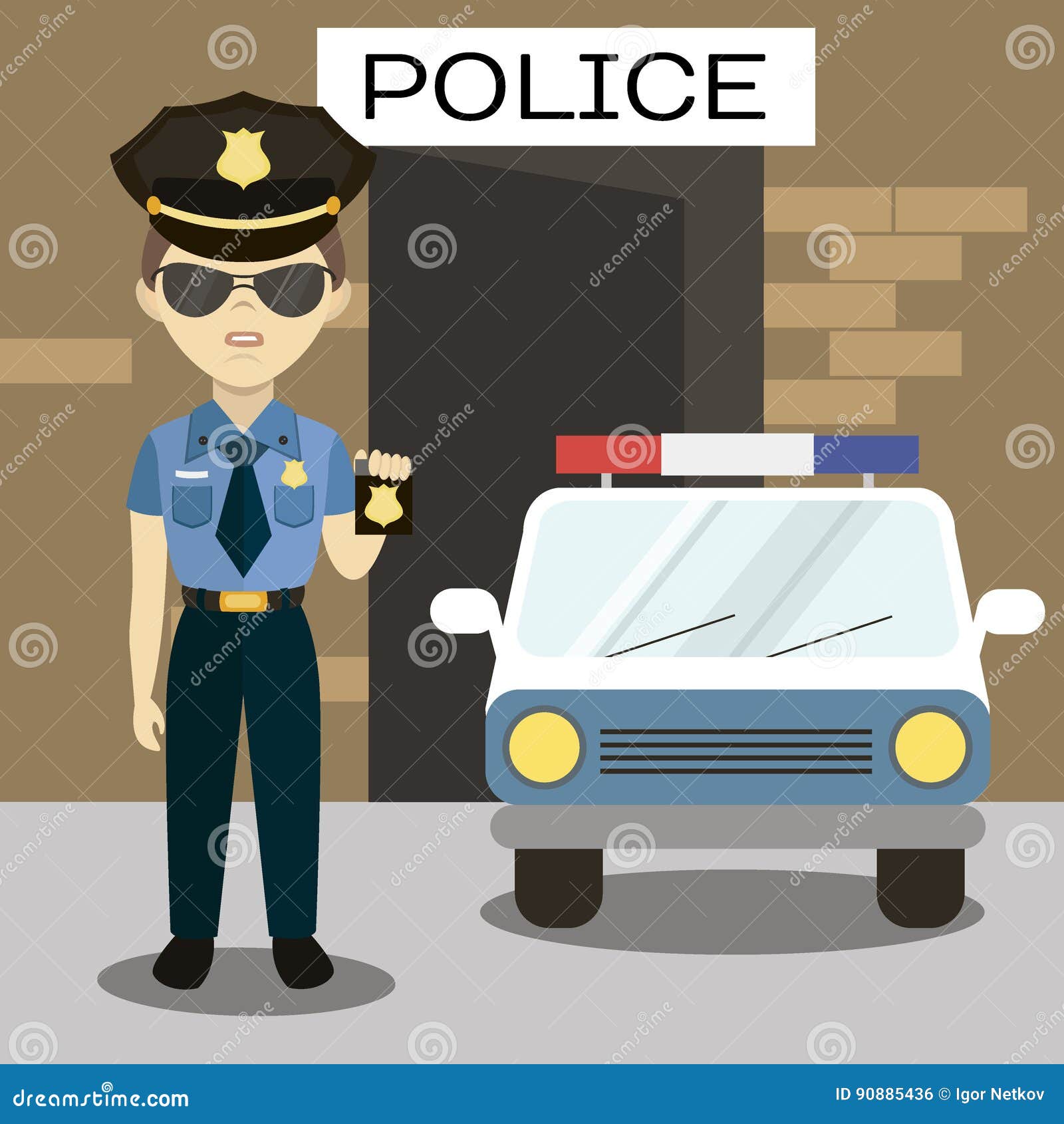 Policeman. American Cop Security Officer, Police Patrol In Uniform With ...