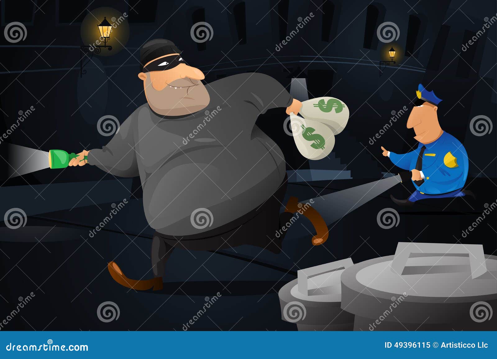 Policeman Catching a Robber in a Dark Alley Stock Vector - Illustration ...