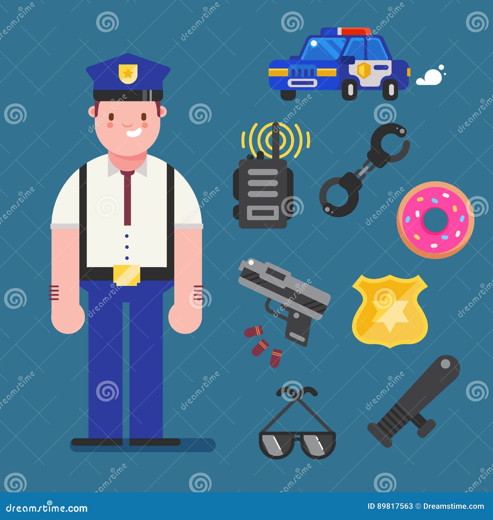 Policeman Character Design with Policeman Icons Set. Cop Elements for ...