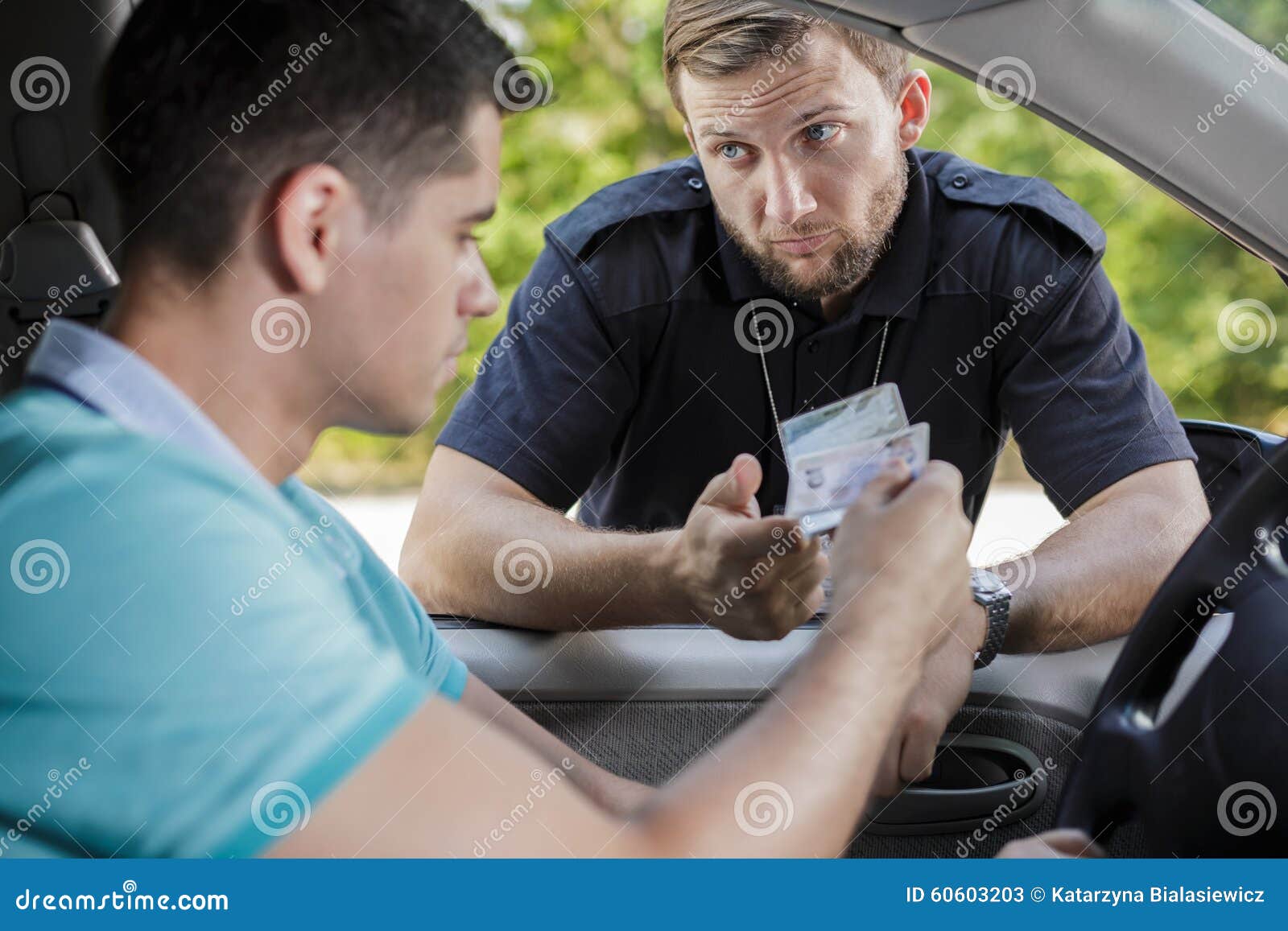 Policeman Checking Documents Stock Image - Image of registration ...