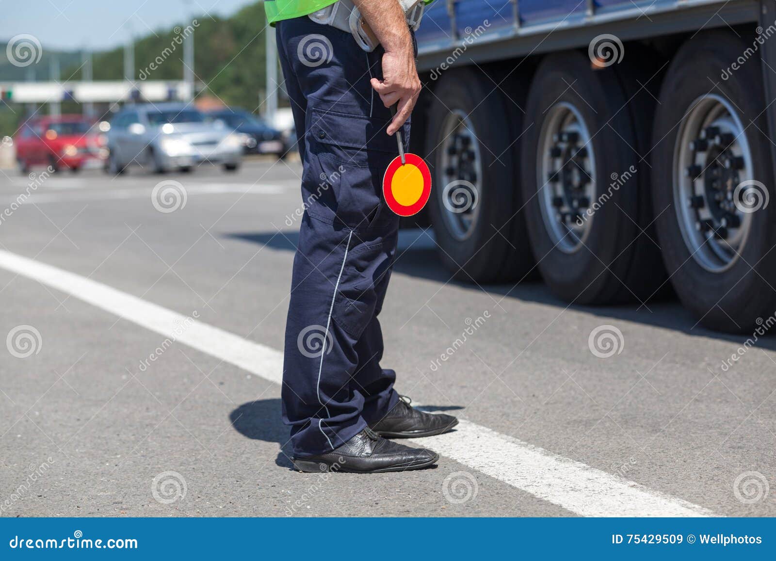 Policeman Controlling Traffic on the Highway Stock Image - Image of ...