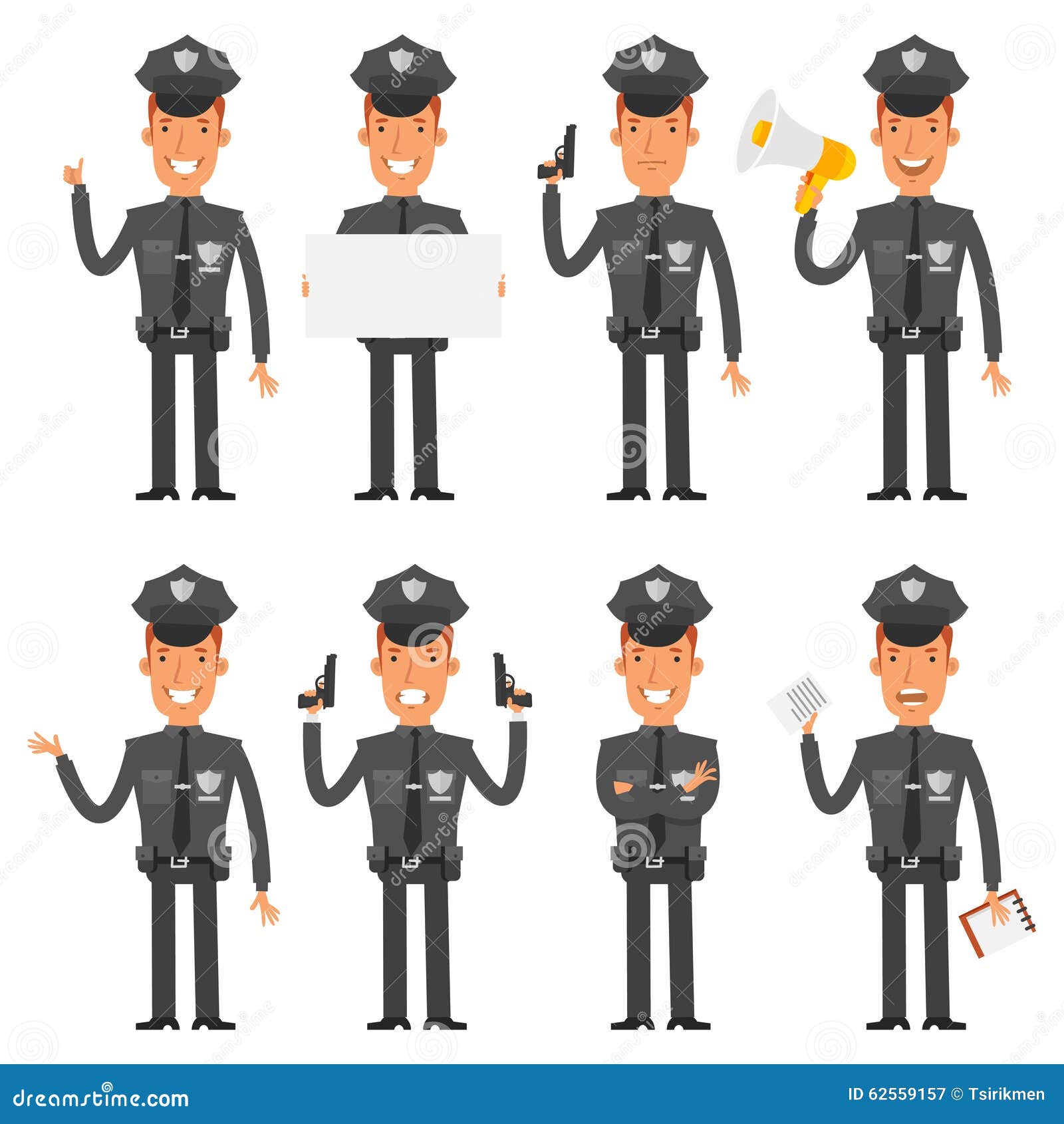 Policeman in Different Poses Stock Vector - Illustration of flat ...