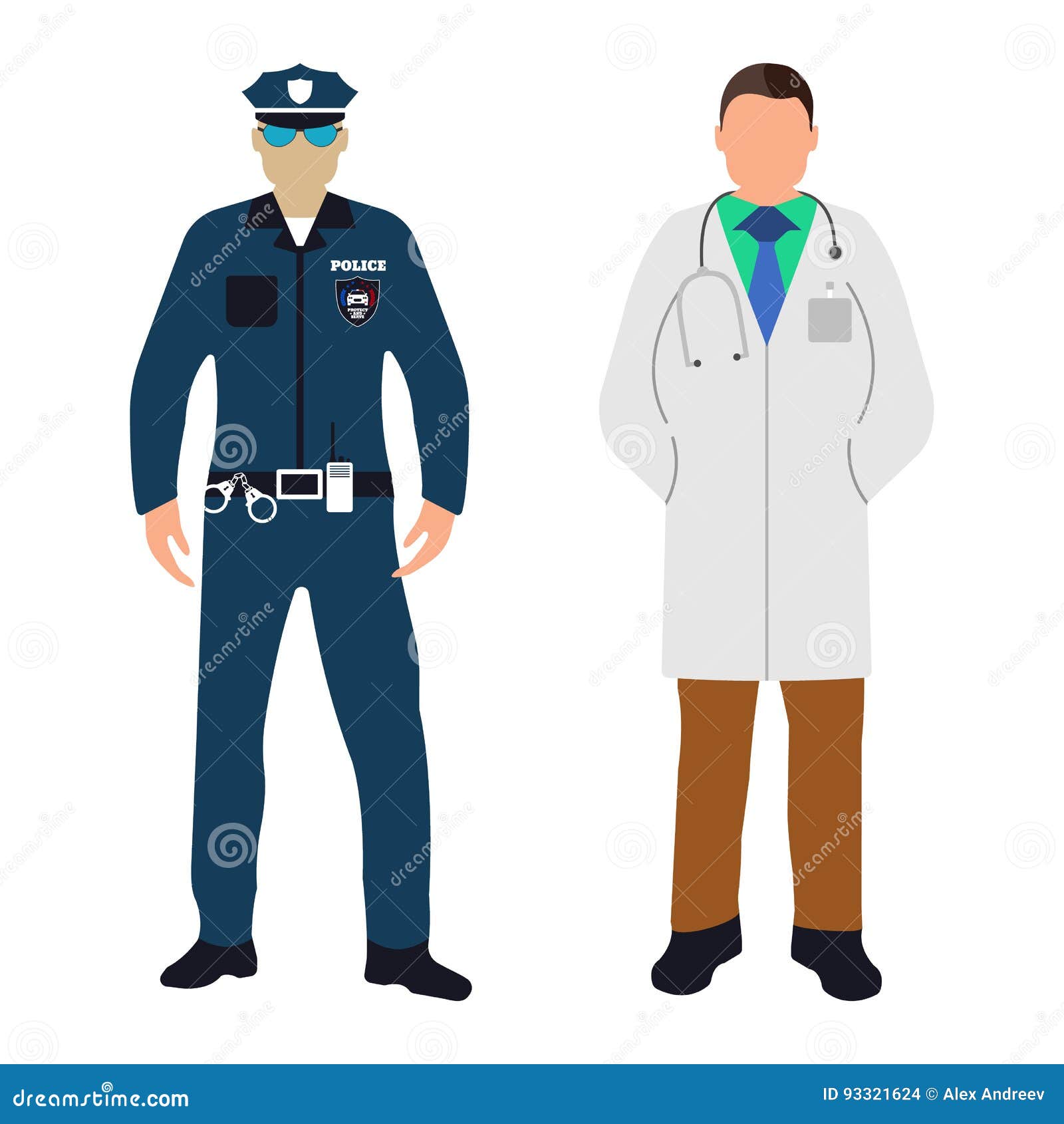 Policeman and Doctor Cartoon Icon. Service 911. Stock Vector ...