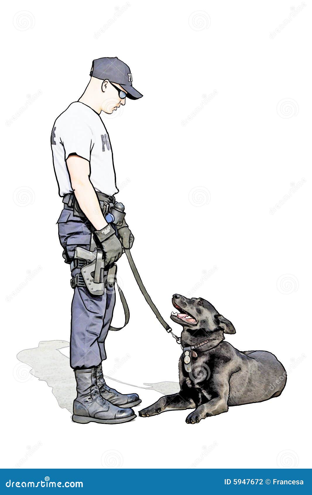 Canine Policeman With Police Dog Retro Vector Illustration ...