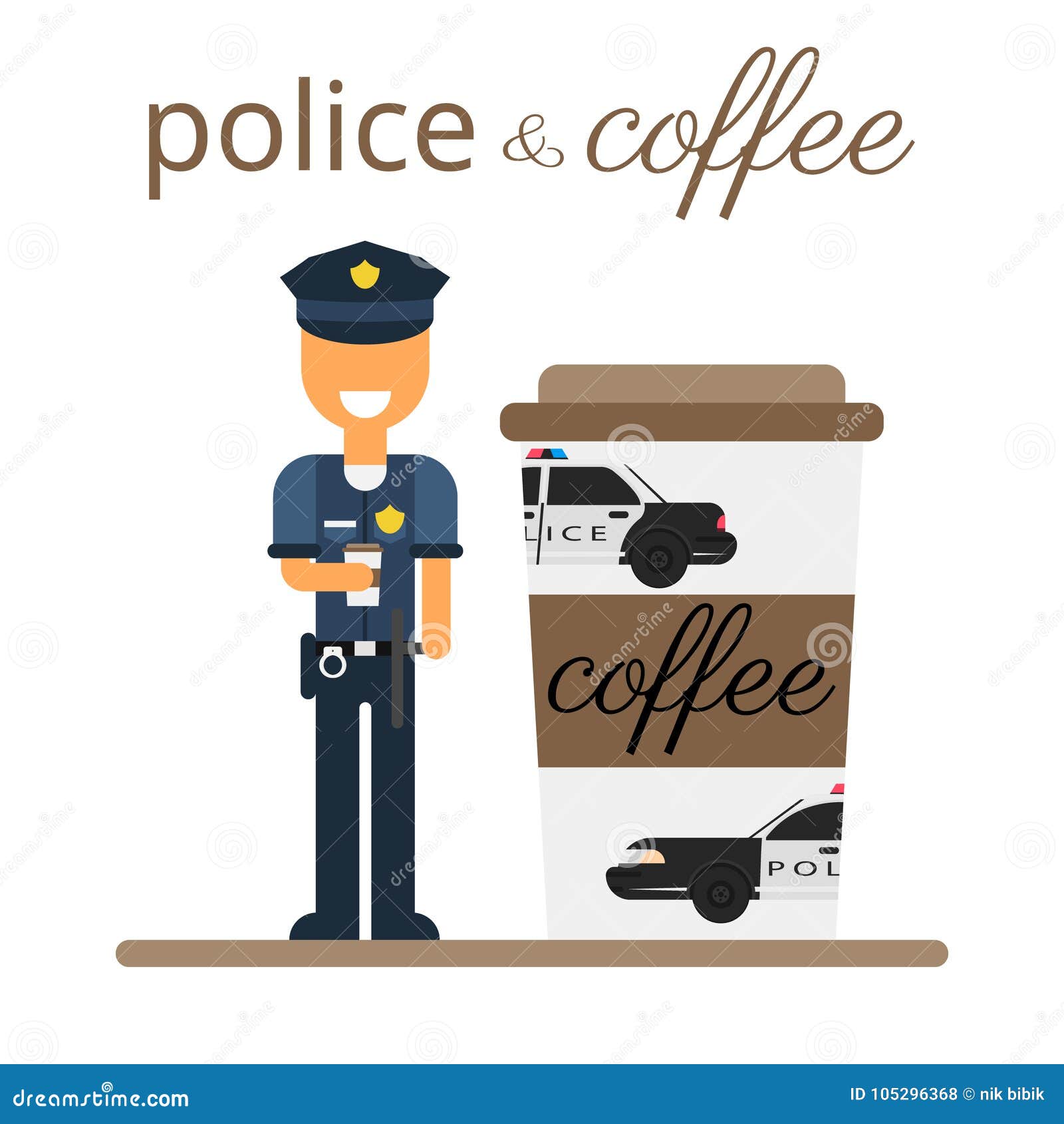 A Policeman Drinks Coffee. Flat Vector Illustration Stock Vector ...