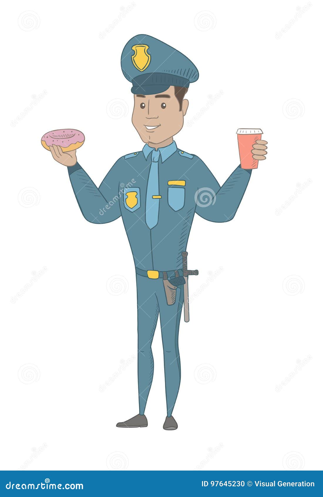 Policeman With Coffee. Cubes Composition Isometric Vector Illustration ...