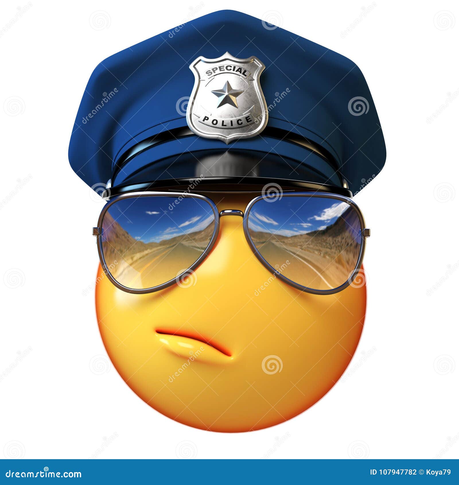 Policeman Emoji Isolated on White Background, Cop Emoticon 3d Rendering ...