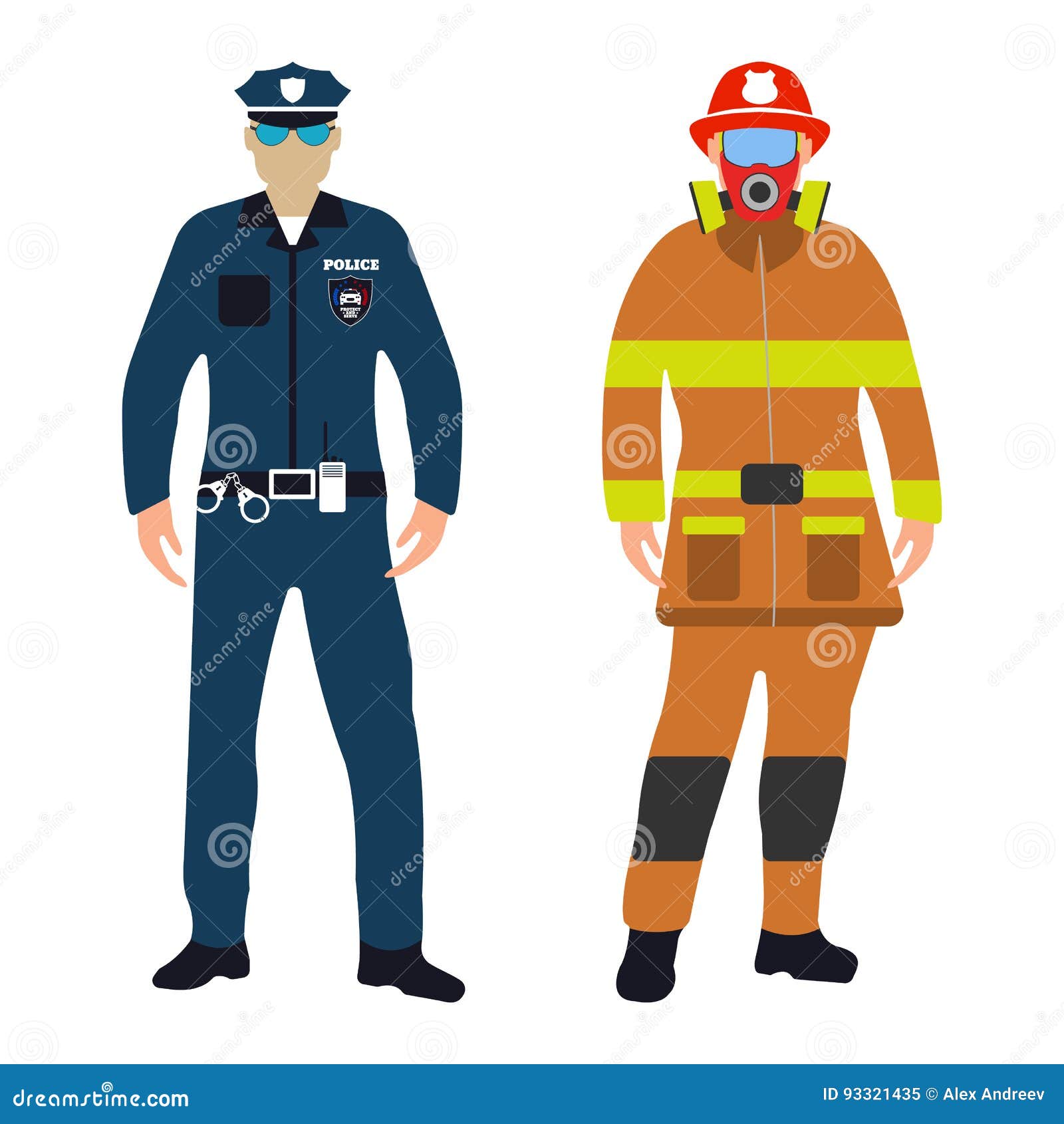 Policeman and Fireman Cartoon Icon. Service 911. Stock Vector ...