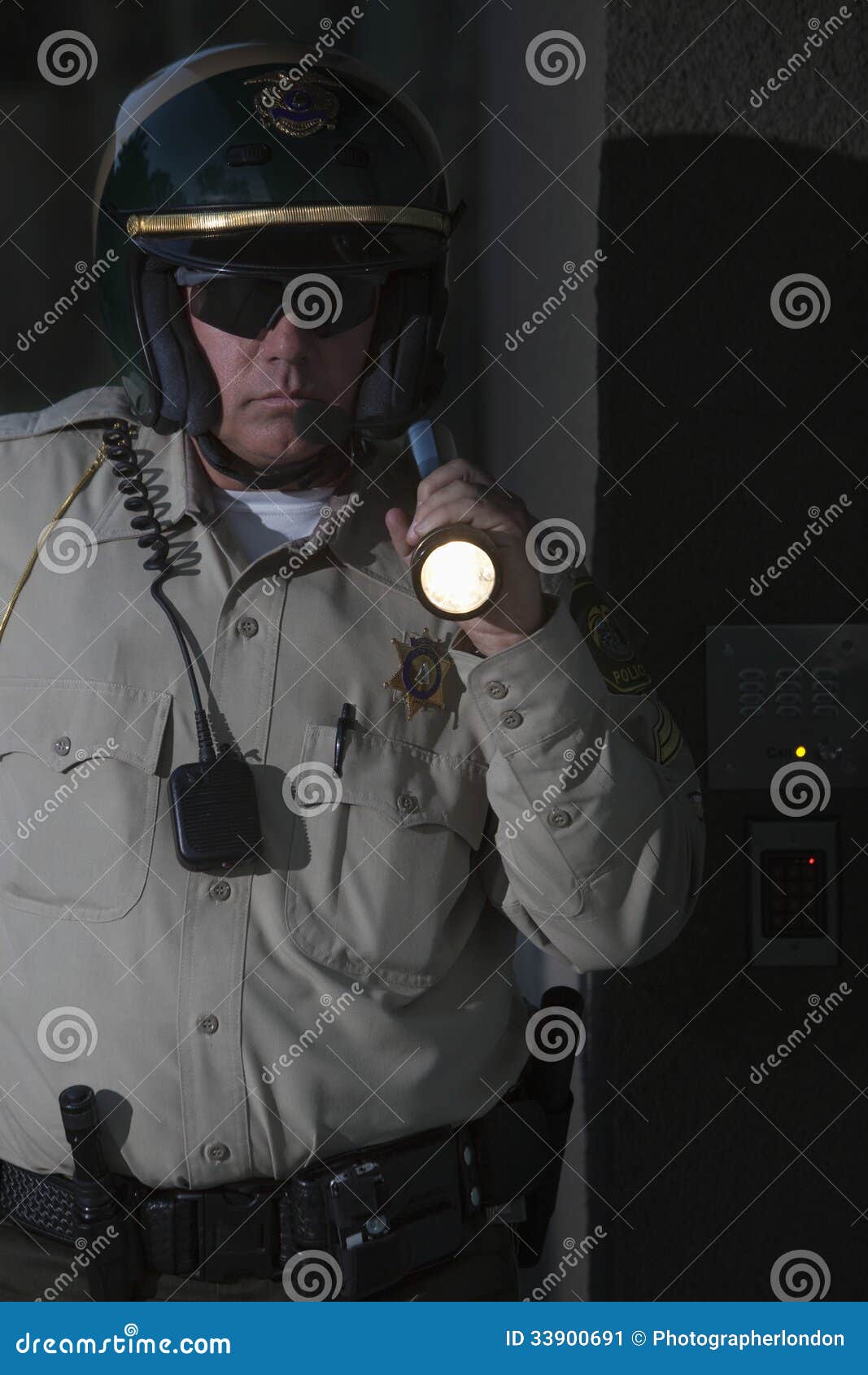 Policeman with Flashlight Patrolling at Night Stock Image - Image of ...
