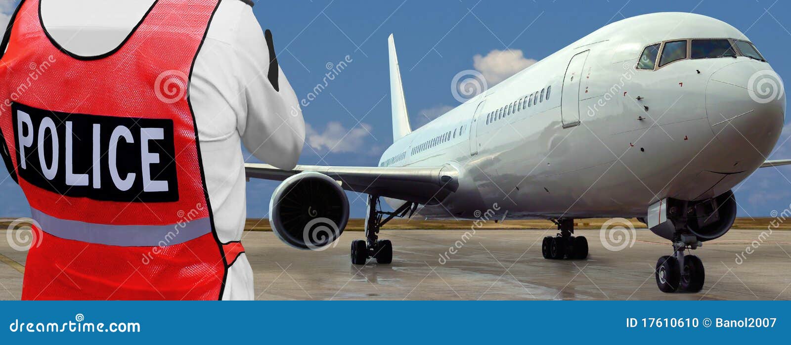 Policeman in Front of Airplane, Airport Stock Photo - Image of ...