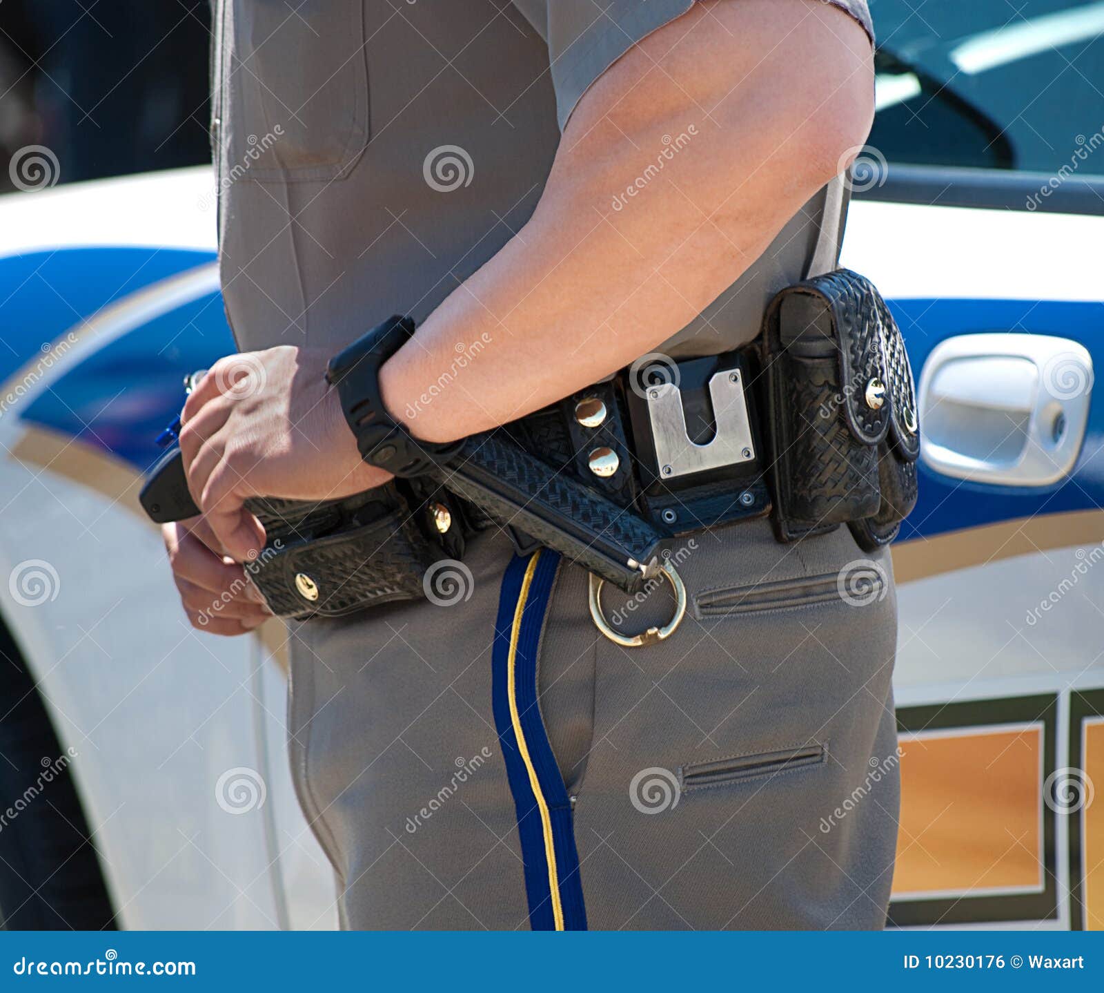 Policeman with Hand on Gun Belt Stock Photo - Image of california ...