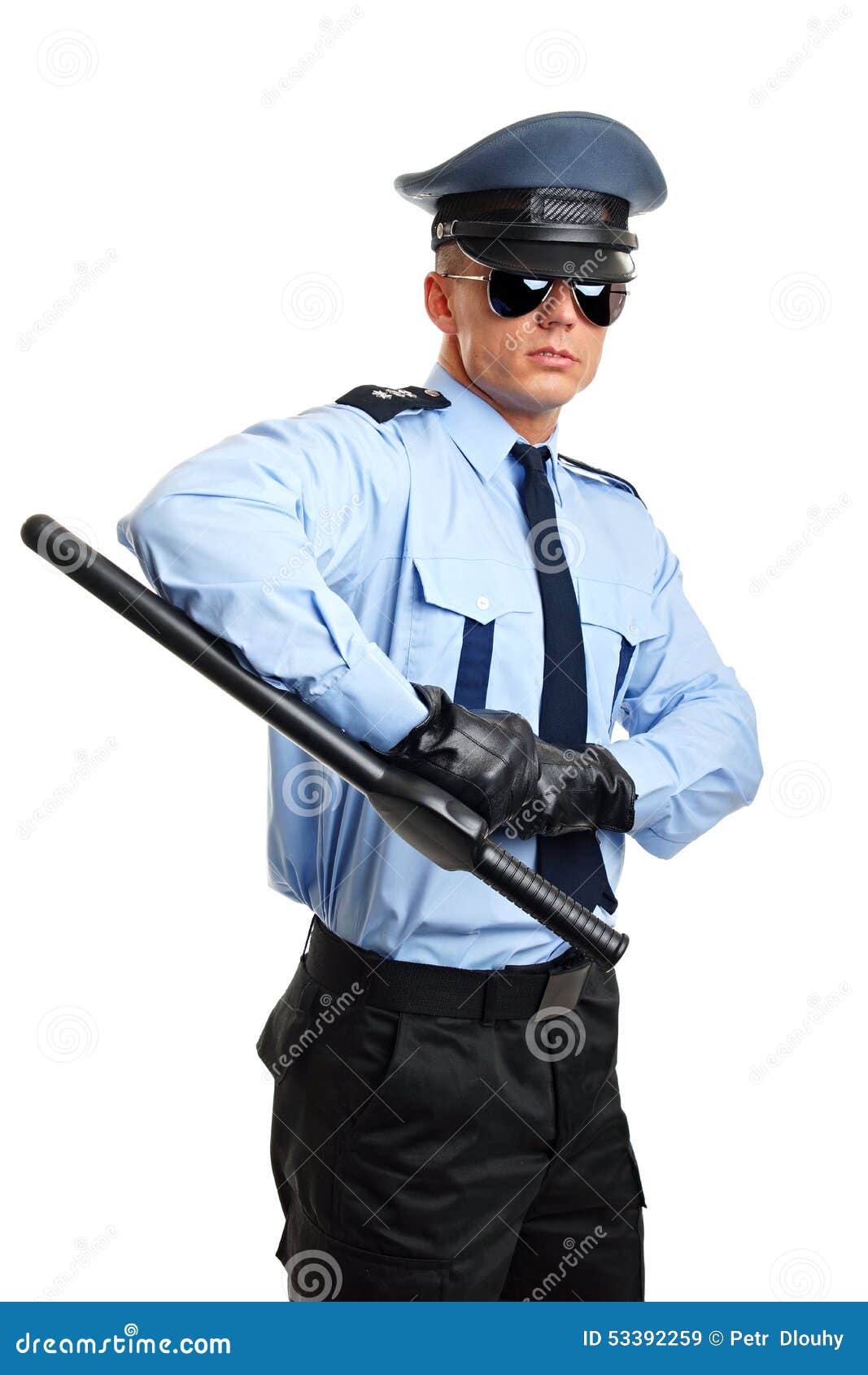 Policeman with Hoding Nightstick Stock Image - Image of person ...