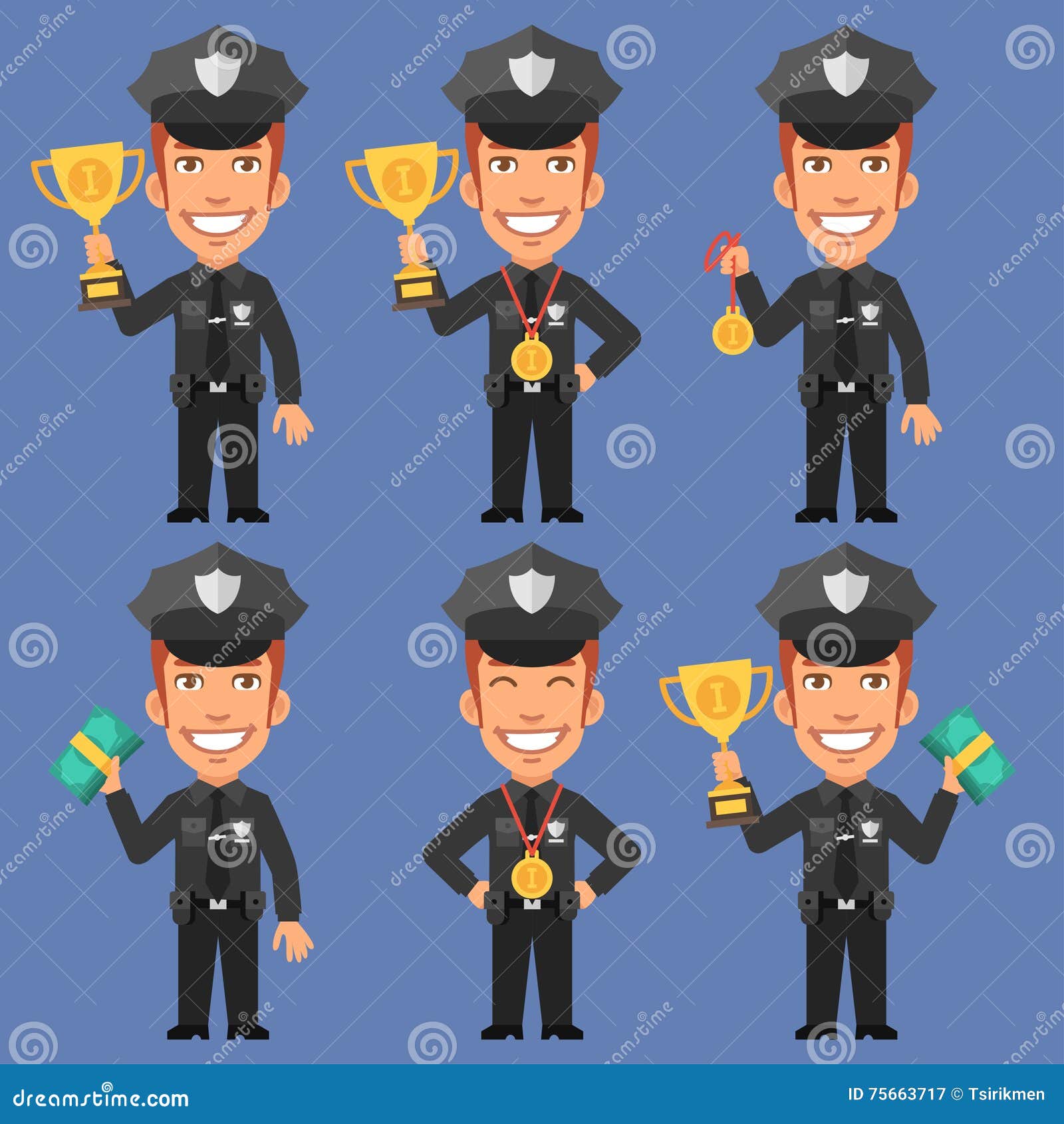 Policeman Holds Cup Medal and Money Stock Vector - Illustration of ...