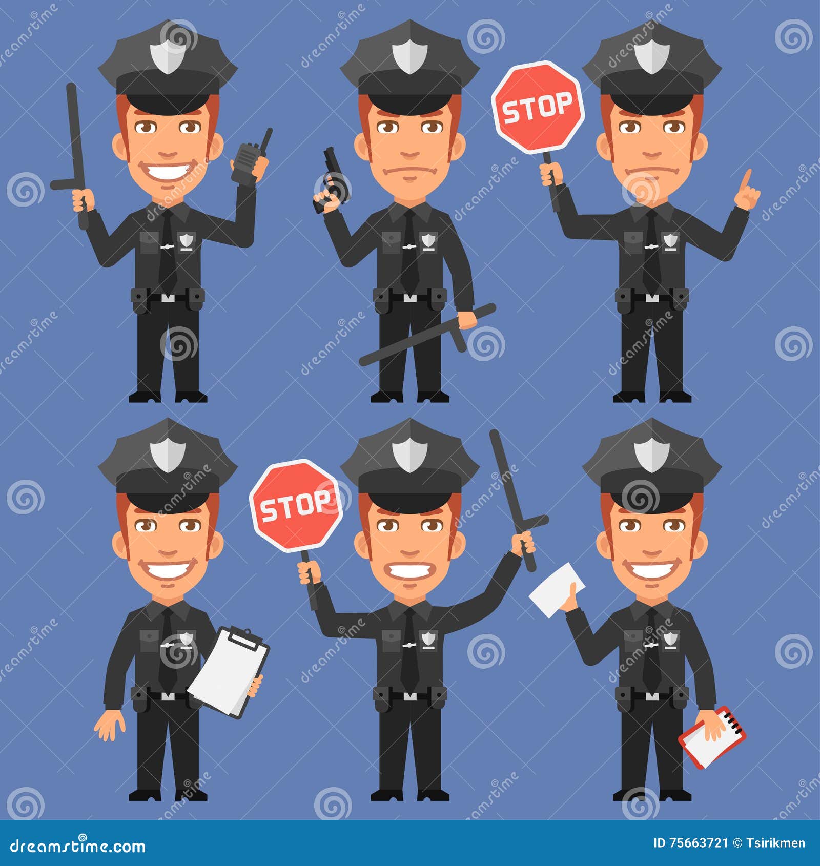 Policeman Holds Weapons and Stop Sign Stock Vector - Illustration of ...