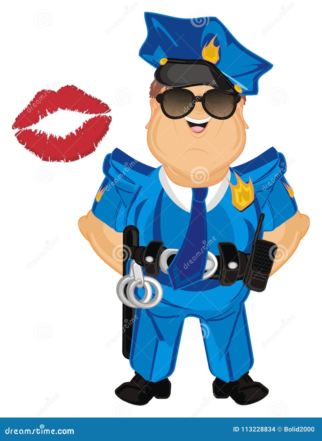 Policeman and kiss stock illustration. Illustration of work - 113228834
