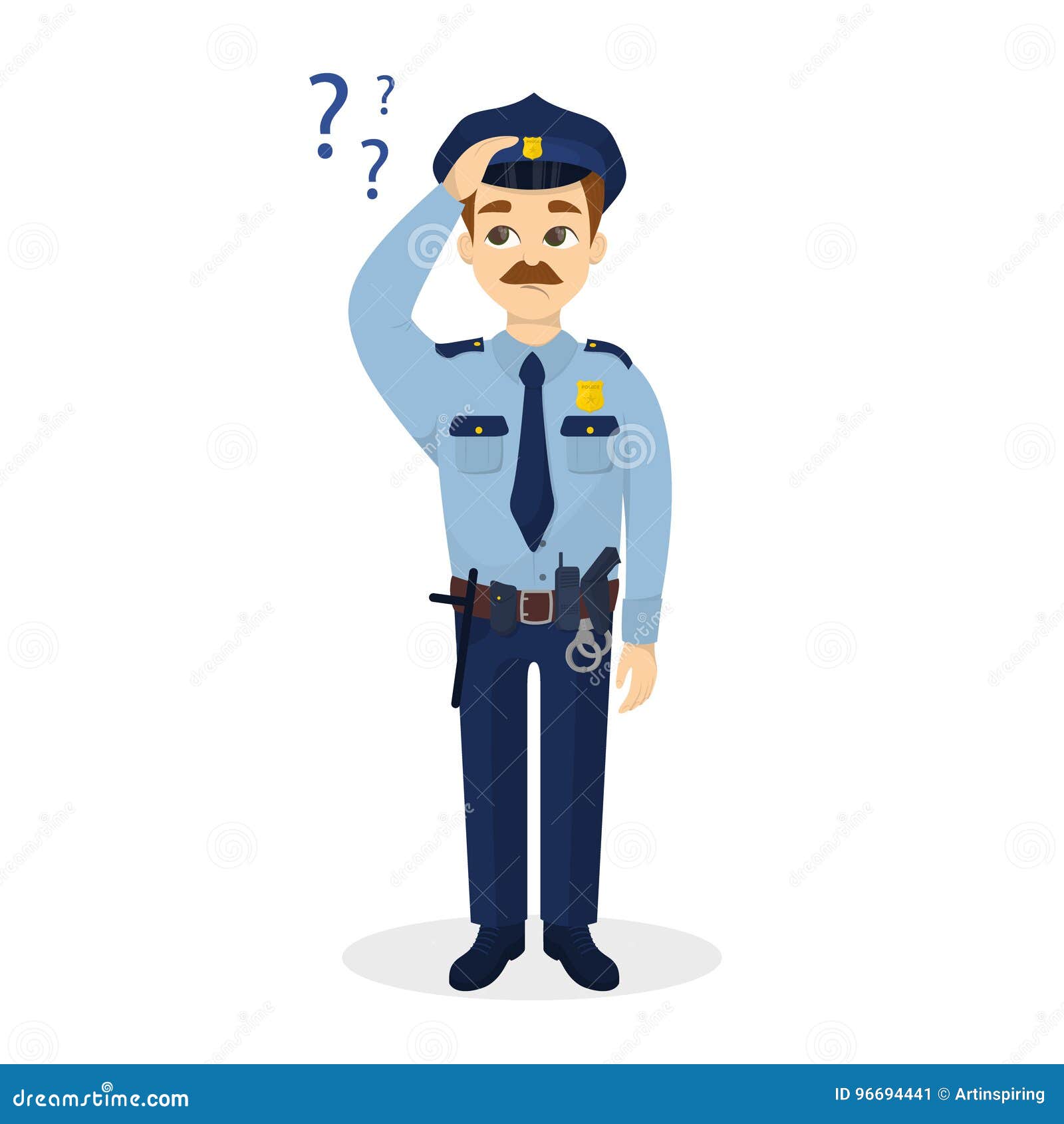 Policeman with questions. stock vector. Illustration of safety - 96694441