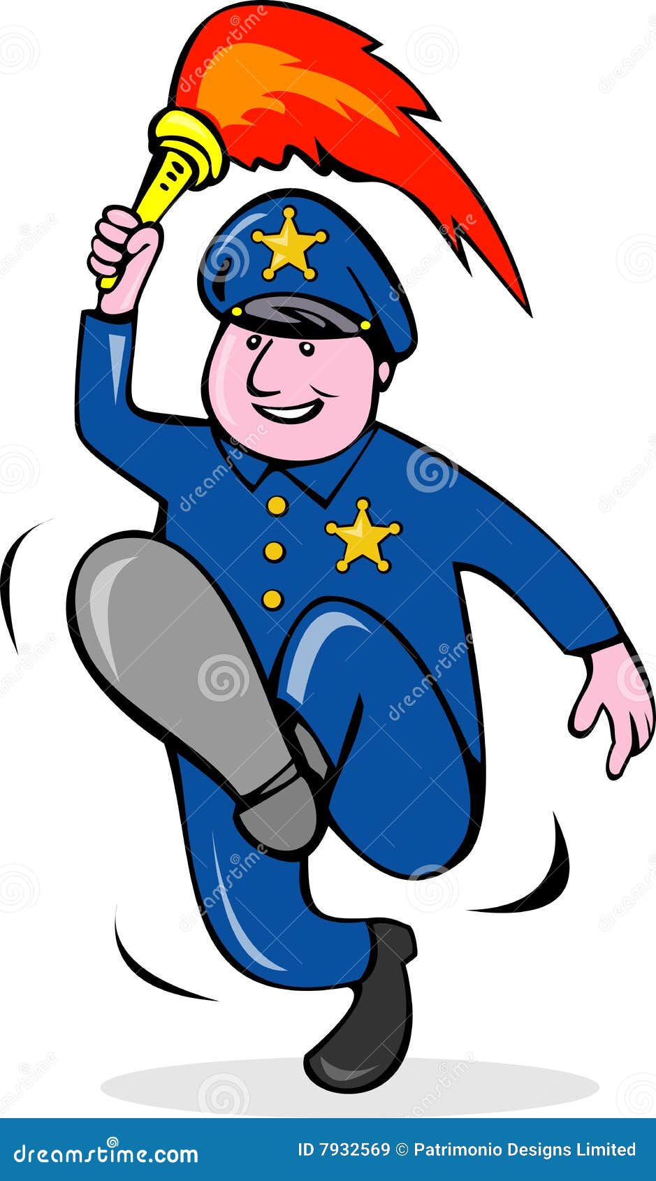 Policeman Runnign with Torch Stock Vector - Illustration of white ...