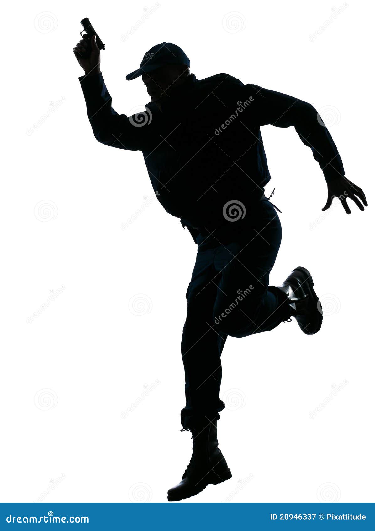 Policeman Running with a Handgun Stock Image - Image of person ...
