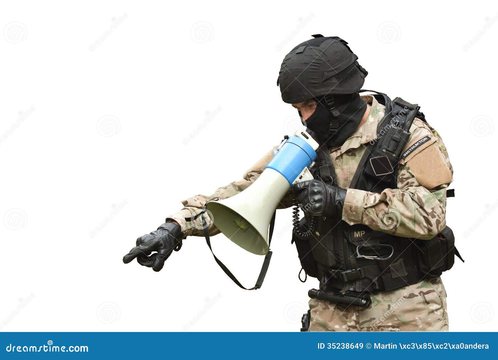 A Policeman Shouts Orders into a Megaphone Stock Image - Image of ...