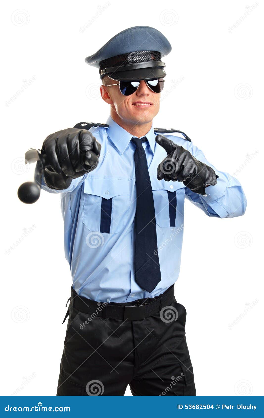 Policeman Shows with Nightstick Stock Photo - Image of safety, glove ...