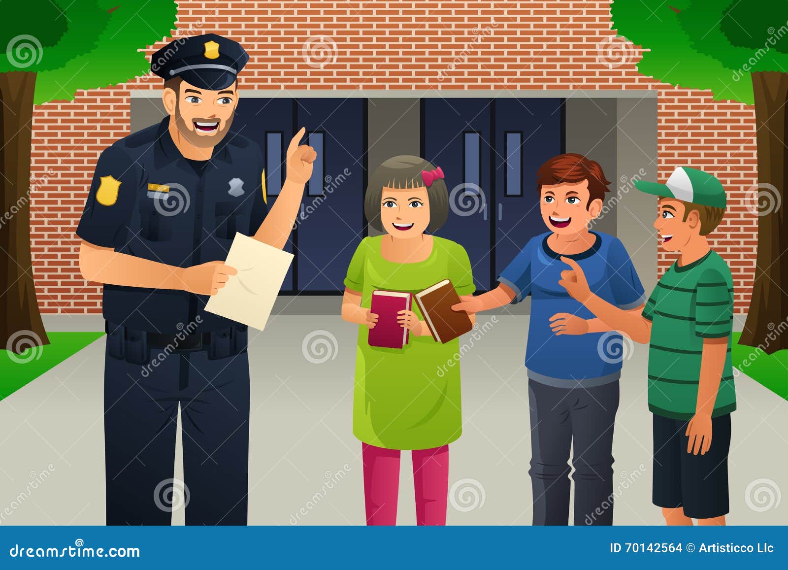 Policeman Talking to Kids stock vector. Illustration of school - 70142564