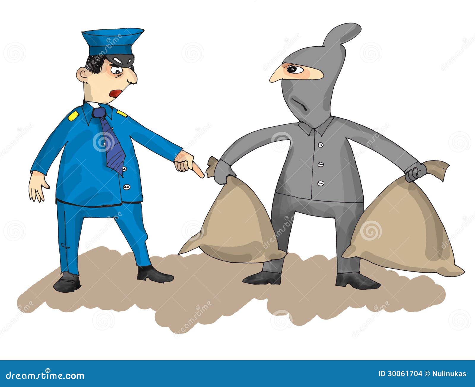 Policeman and Thief on the White Background, Cartoon Stock Illustration ...