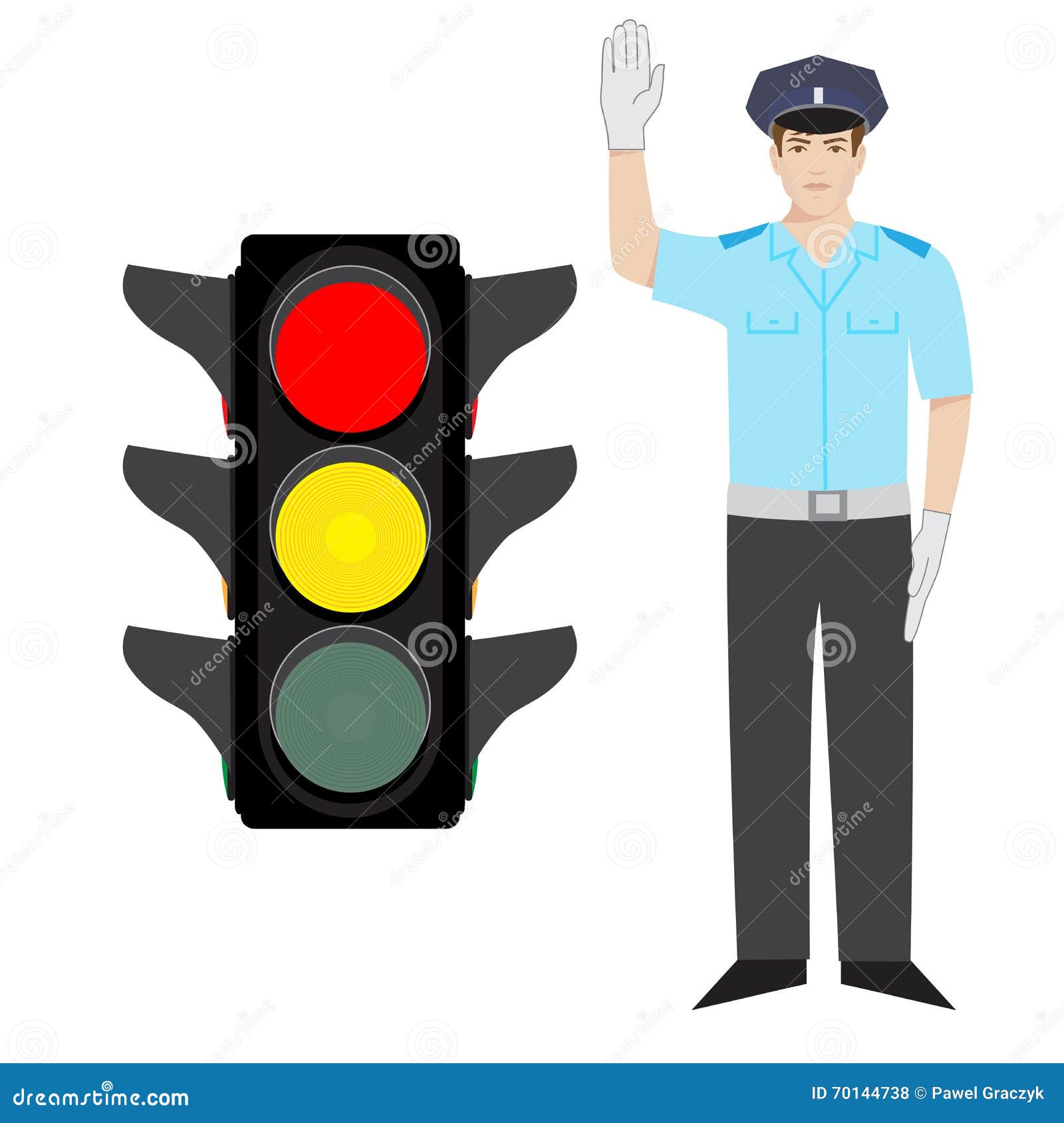 Policeman and Traffic Light Stock Vector - Illustration of policeman ...